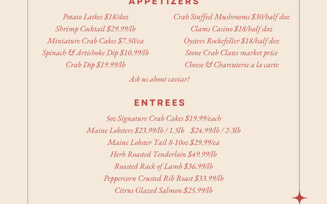 ODS Holiday Menu 2023 | O'Donnell's Market | Seafood & Bakery - Potomac, MD